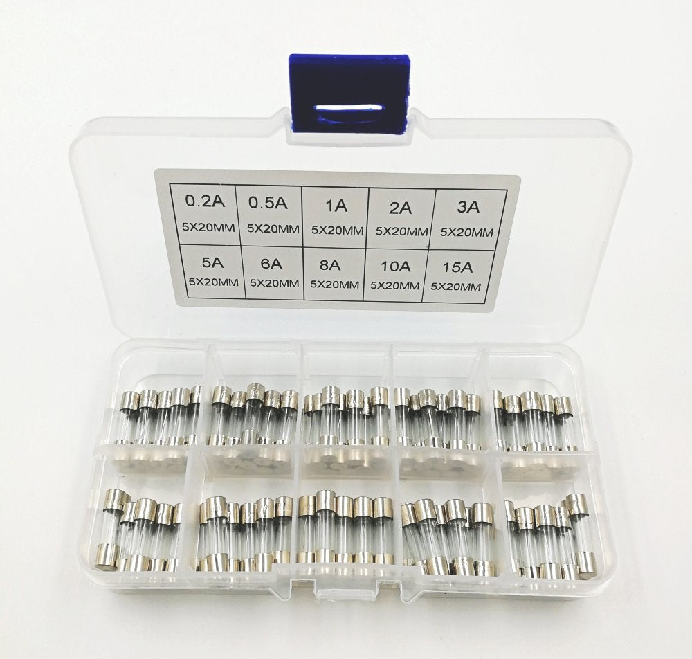100 x Quick Blow Glass fuses Set 20 x 5mm Fast Blow Amp Values 0.2A 0 ...