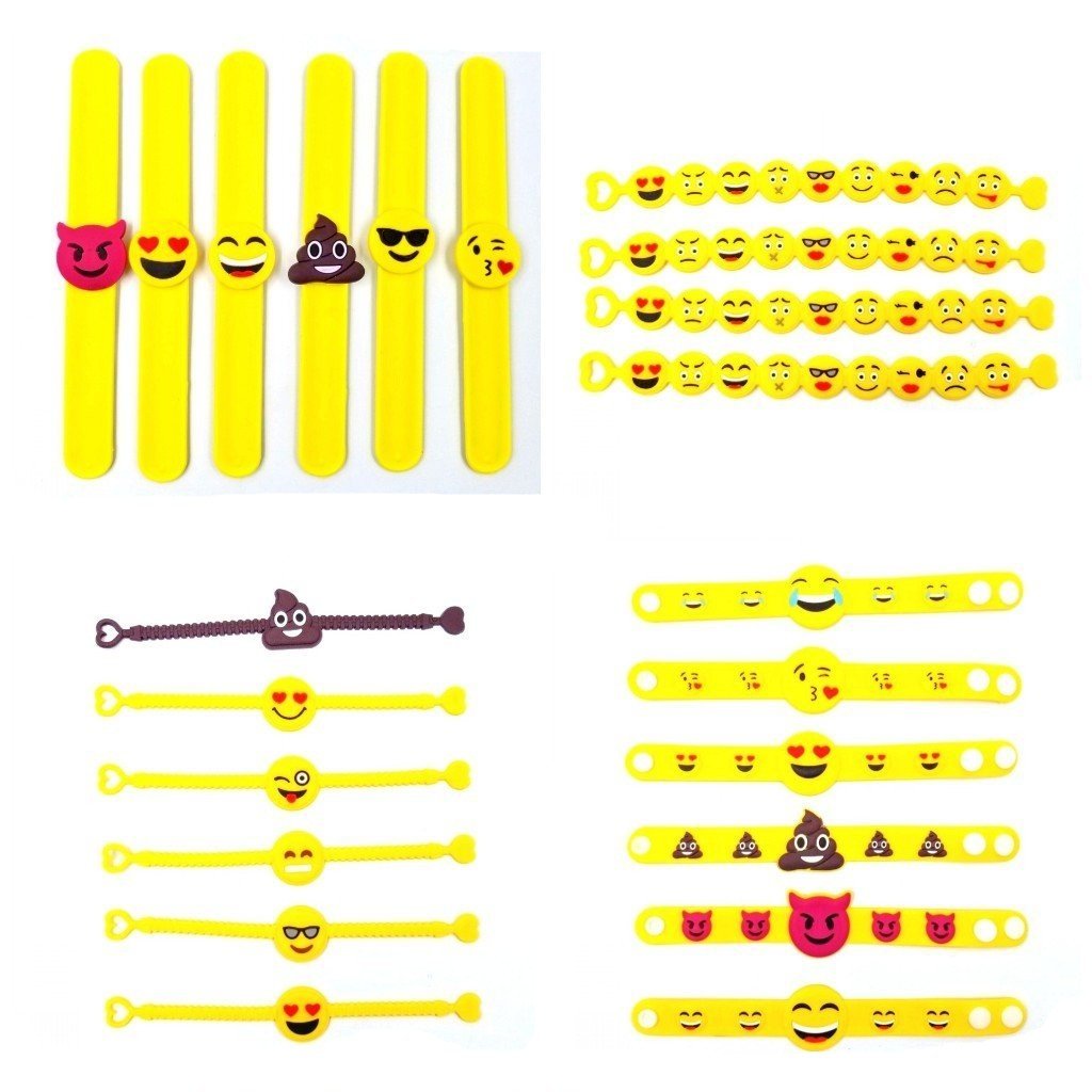 28 Emoji slap bracelet rubber emoticon band silicone wristband for kid ...