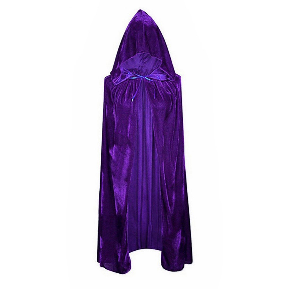 Men women purple hooded cloak long velvet cape with hood robe Hallowee ...