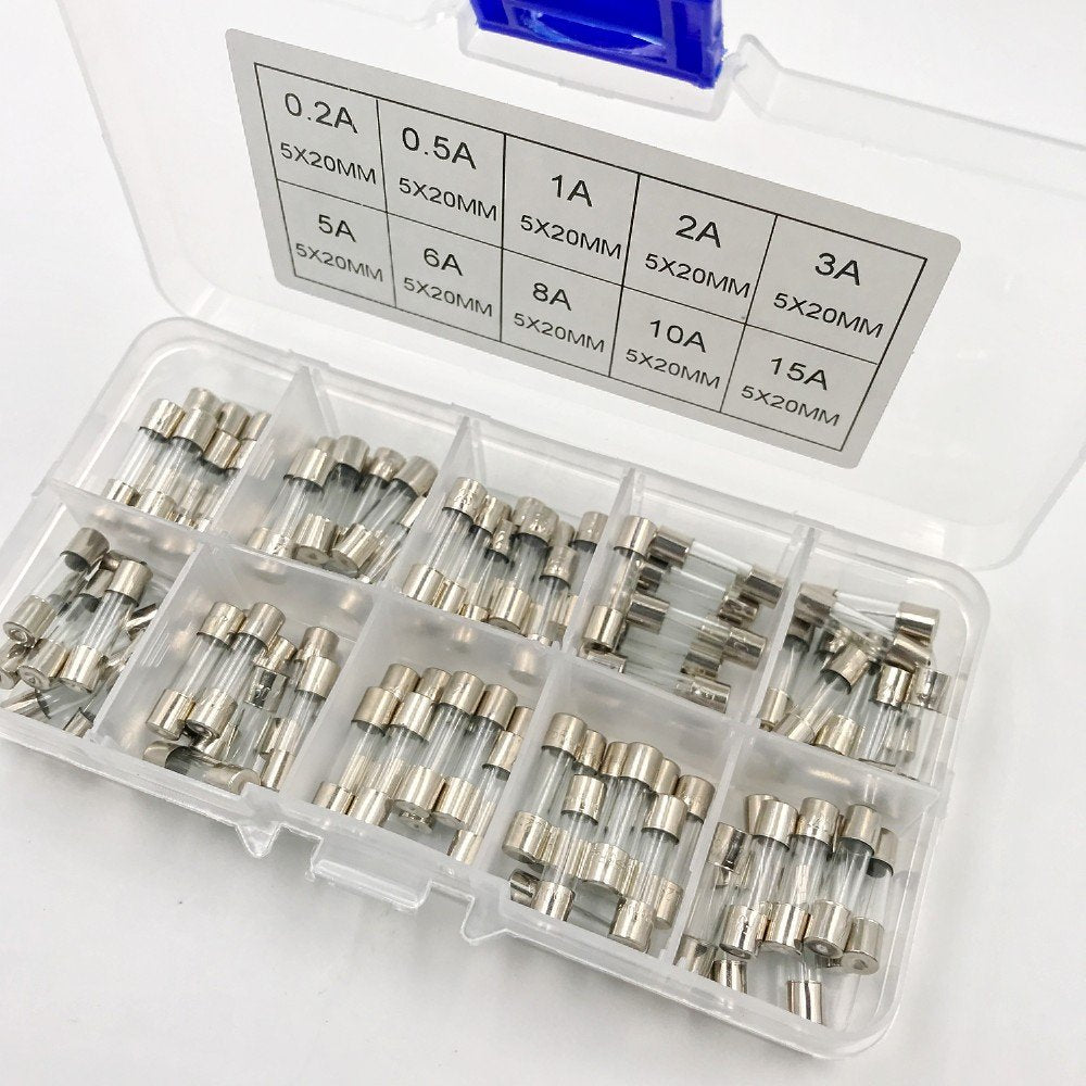 100 x Quick Blow Glass fuses Set 20 x 5mm Fast Blow Amp Values 0.2A 0 ...