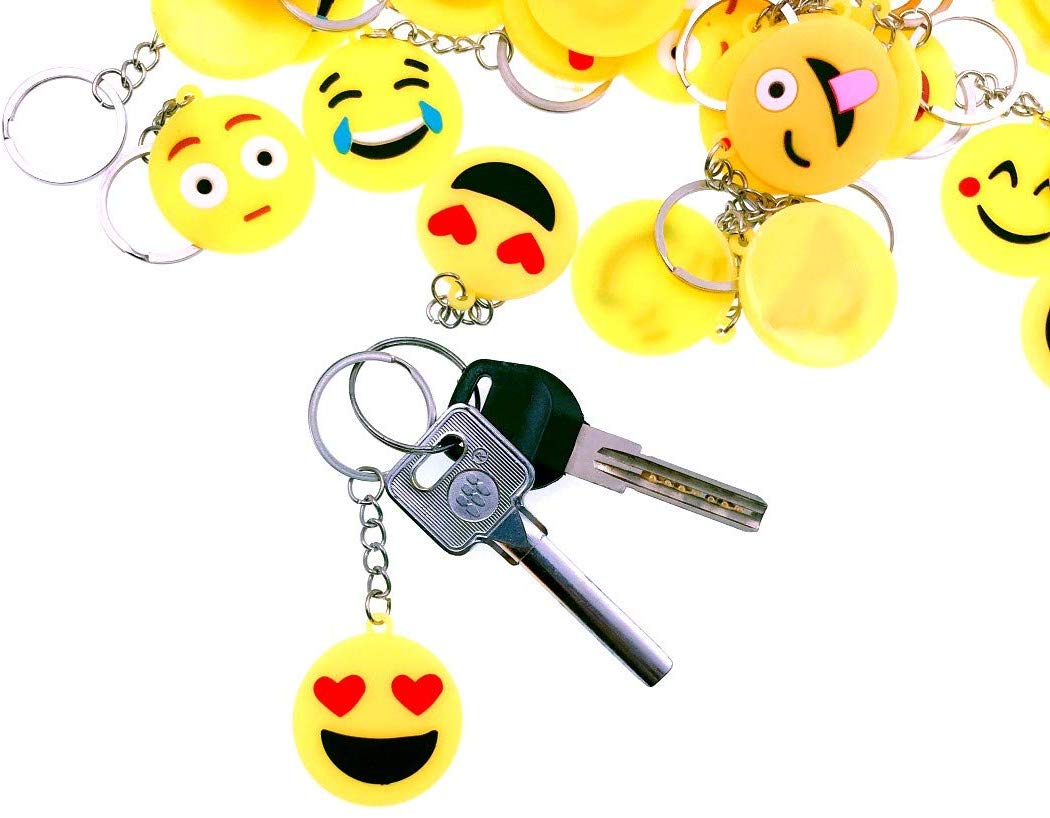 50 x Emoji keychain emoticon keyring children birthday party favours p ...