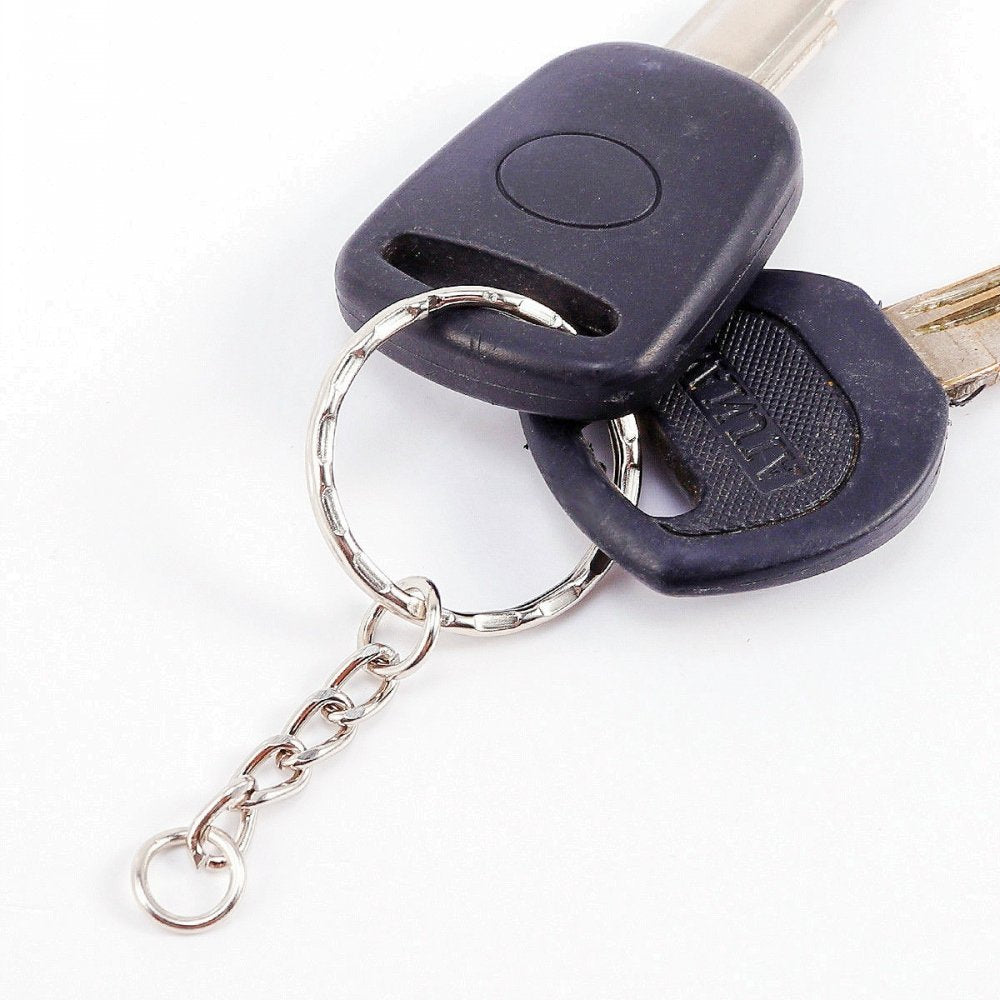 100 x Split Metal Key Rings 25mm with Link Chain + Mini Open Jump Ring ...